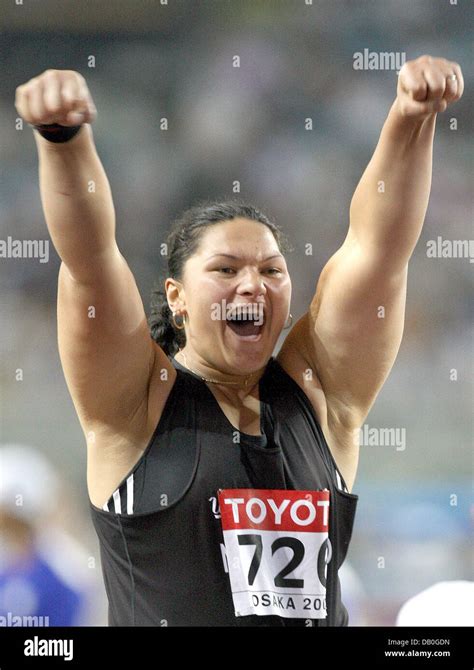 Shotput Athlete Valerie Vili From New Zealand Celebrates Winning The