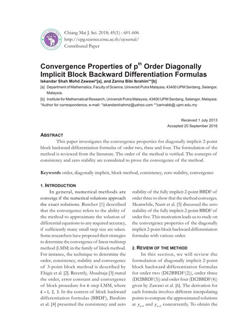 Pdf Convergence Properties Of Pth Order Diagonally Implicit Block