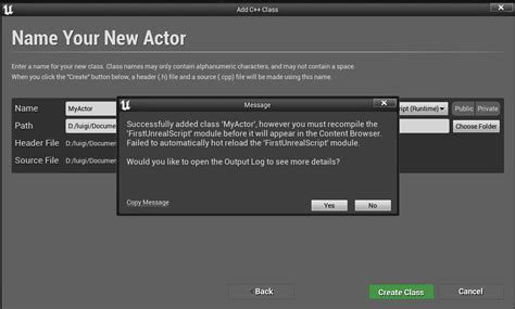 problem creating a new c class r unrealengine