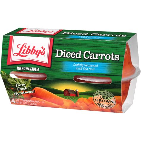Libbys Diced Carrots 4 Oz Cups 4 Pack Convenient Portable
