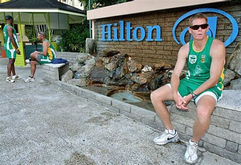 Shaun Pollock Relaxes Outside South Africas Hotel