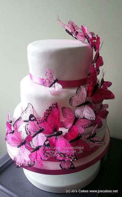 Hot Pink Butterflies Wedding Cake