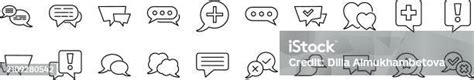 Set Of Line Icons Of Speech Bubbles Editable Stroke Simple Outline Sign For Web Sites Newspapers