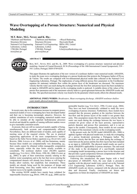 Pdf Wave Overtopping Of A Porous Structure Numerical And Physical Modeling