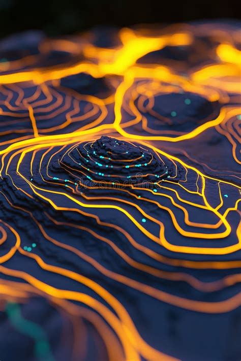 A Sleek 3d Topographic Map With Glowing Data Points And Connecting Gis Lines Stock Illustration