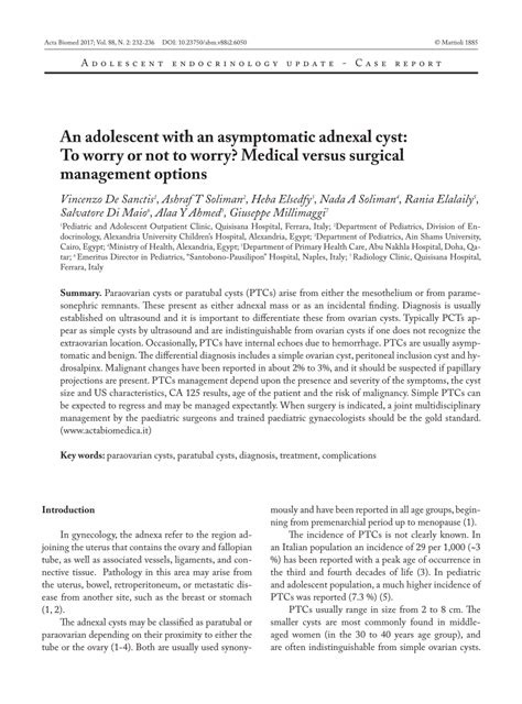 Pdf An Adolescent With An Asymptomatic Adnexal Cyst To Worry Or Not