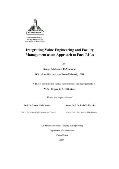 Pdf Integrating Value Engineering And Facility Integrating Value