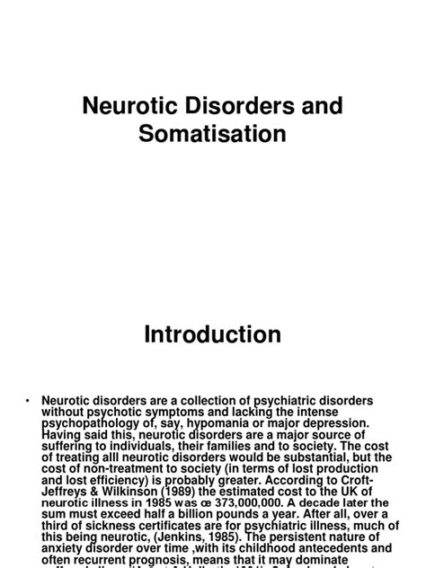 Neurotic Disorders And Somatisation Pdf Neurosis Anxiety Disorder
