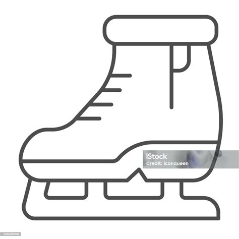 스케이트 얇은 선 아이콘 겨울 스포츠 개념을위한 신발 벡터 그래픽입니다 스케이트 부츠 흰색 배경에 블레이드 기호가 있는 스키 신발 모바일 또는 웹 디자인을 위한 개요 스타일