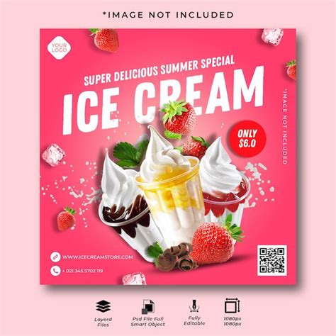 여름 스페셜 믹스 아이스크림 소셜 미디어 Instagram Post 프리미엄 Psd 파일