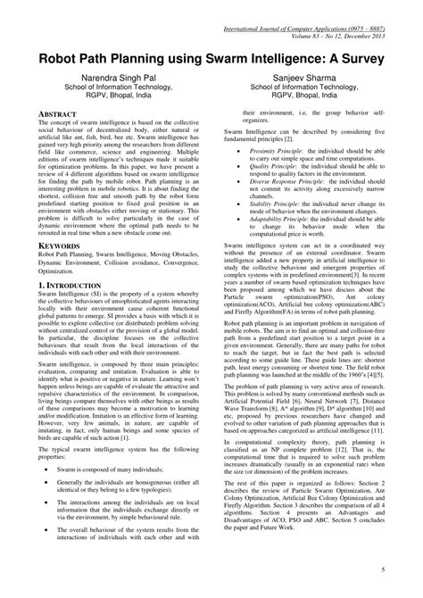PDF Robot Path Planning Using Swarm Intelligence A Survey