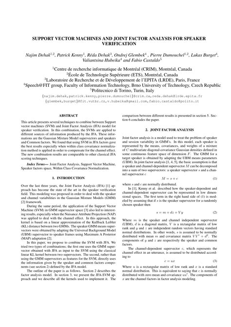 Pdf Support Vector Machines And Joint Factor Analysis For Speaker