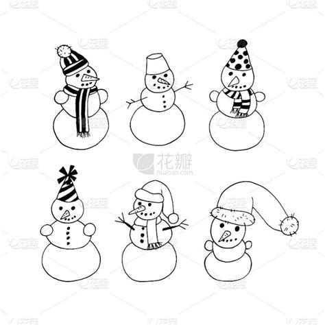 雪人集手绘涂鸦。向量，斯堪的纳维亚，北欧，极简主义，单色。图标，贴纸，装饰，卡片，圣诞节，新年，冬天素材 花瓣网