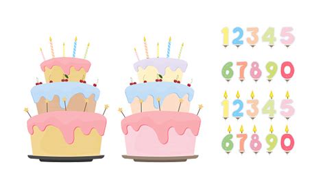 생일 테마의 디자인을 위해 설정합니다 휴일 케이크 숫자의 형태로 축제 촛불의 세트 생일 케이크에 대한 스톡 벡터 아트 및 기타