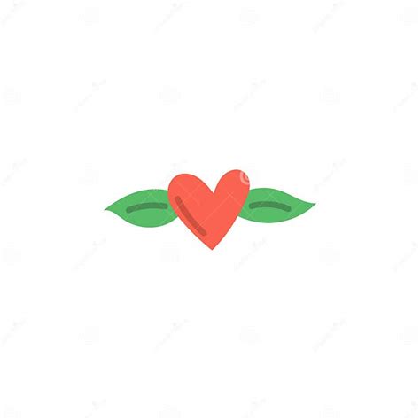 Heart With Green Leaves On Both Sides Stock Vector Illustration Of
