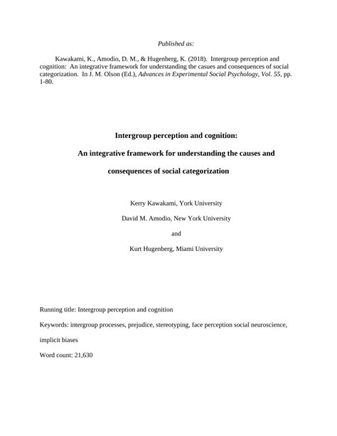 Pdf Intergroup Perception And Cognition An Integrative Framework For Understanding The Causes