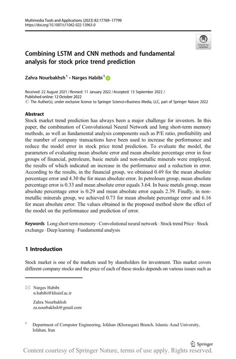 Combining Lstm And Cnn Methods And Fundamental Analysis For Stock Price