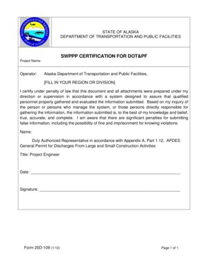 Fillable Online Dot State Ak Swppp Certification For Dot Pf Alaska