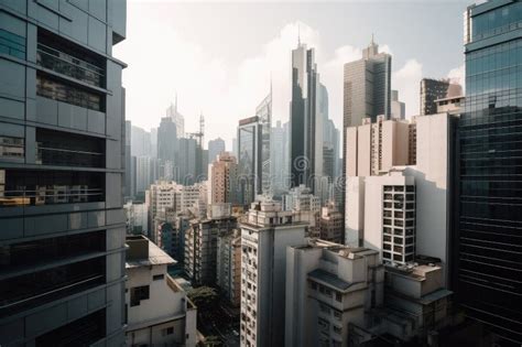 View Of Sleek Contemporary High Rise Buildings In Bustling Metropolis