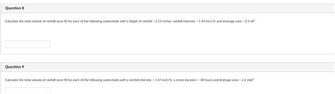 Solved Calculate The Total Volume Of Rainfall Acre Ft Chegg Com