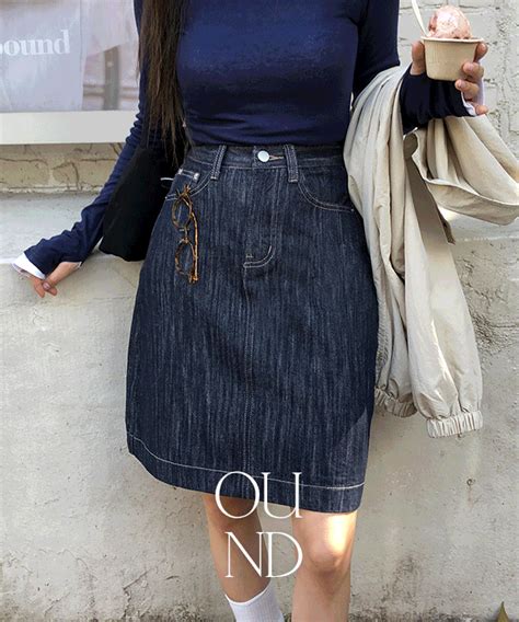 모어라운드 🎬 Made4size 진저 A라인 생지 슬라브 데님 미디 스커트 2color
