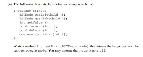 Solved A The Following Java Interface Defines A Binary