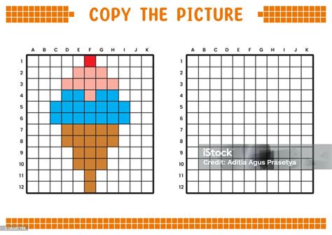 그림을 복사하고 그리드 이미지를 완성합니다 사각형으로 그리는 교육용 워크시트 색칠 영역 유치원 활동 어린이 게임 만화 벡터