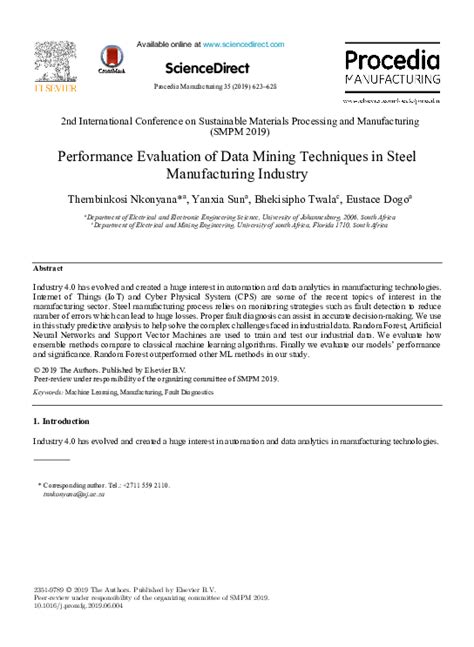 Pdf Performance Evaluation Of Data Mining Techniques In Steel Manufacturing Industry