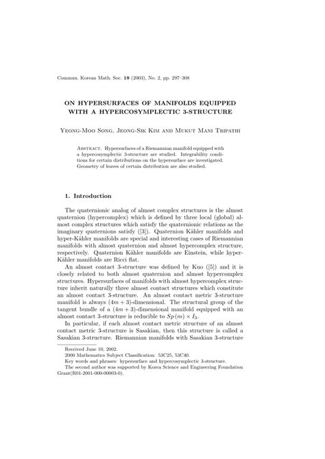 Pdf On Hypersurfaces Of Manifolds Equipped With A Hypercosymplectic 3 Structure