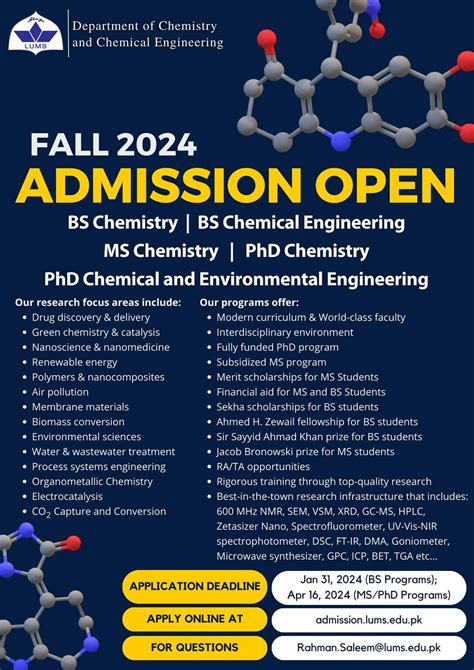 Irshad Hussain On Linkedin Admission To Bs Ms And Phd Programs In Chemical Sciences And Engineering