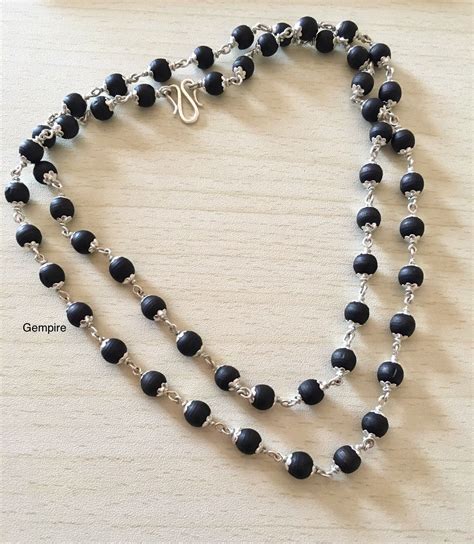 Sterling Silver Tulsi Mala Necklace Black Tulasi Mala Vrindavan Tulsi