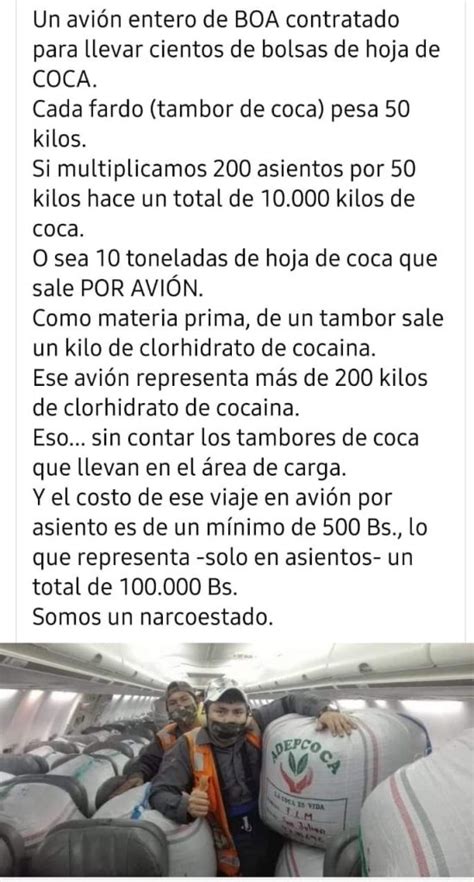 Imagen De Un Avión De Boa Llevando Fardos De Coca Es Del 2020 Bolivia