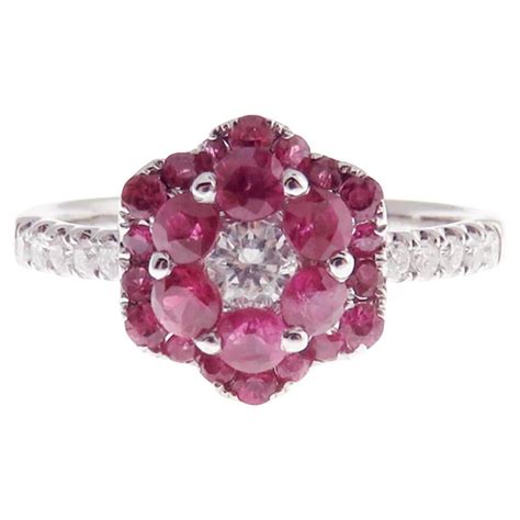Small Cluster Ruby Flower Earring Ring Set For Sale At 1stdibs