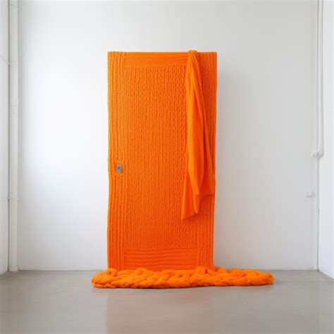 Premium Photo Bright Orange Knitted Door In Empty White Space