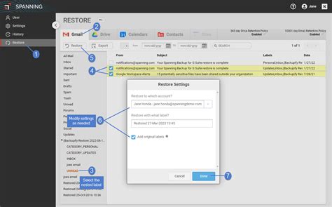 how do i restore emails in nested labels kaseya