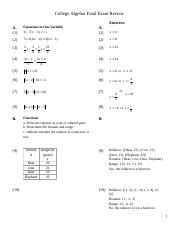 College Algebra Final Review Docx College Algebra Final Exam Review Answers A Equations In