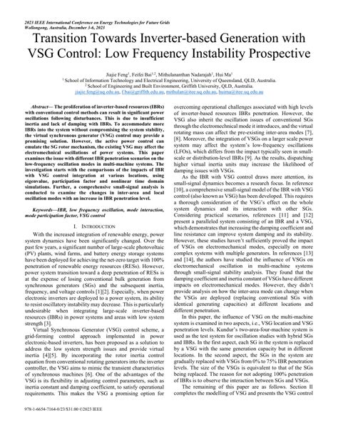 Pdf Transition Towards Inverter Based Generation With Vsg Control