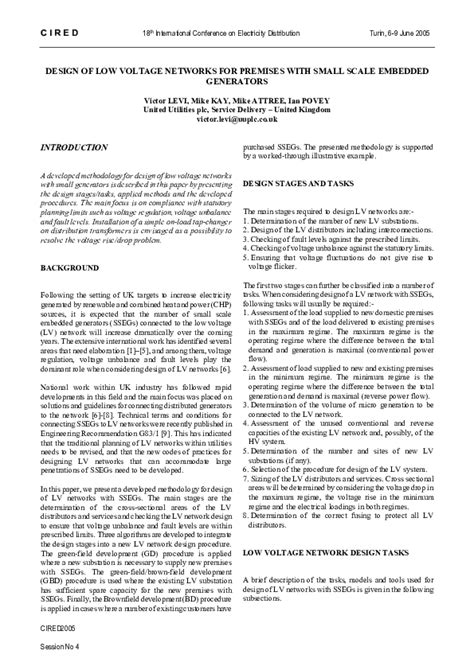Pdf Design Of Low Voltage Networks For Premises With Small Scale