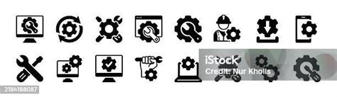 기어 설정 도구 아이콘 벡터 세트 구성 설치 유지 보수 엔지니어링 메커니즘 수리 서비스 사용자 정의 렌치 스크루 드라이버 엔지니어 설정 기술자 포함 공학에 대한 스톡 벡터