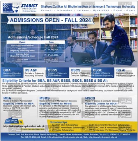 Szabist Hyderabad Bs Bba Ms Mba Admissions 2024 Resultpk