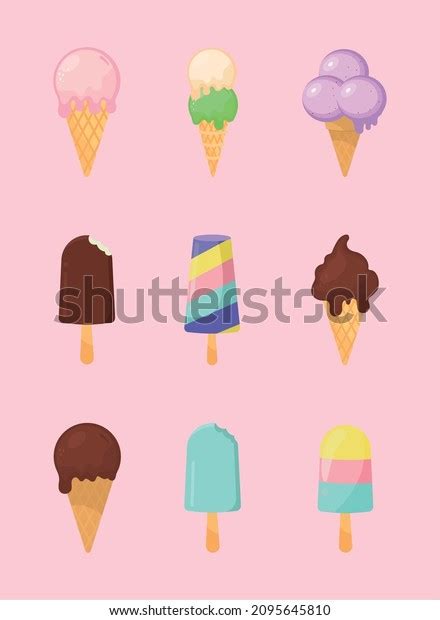 Set Ice Creams Cone Scoops Stock Vector Royalty Free 2095645810