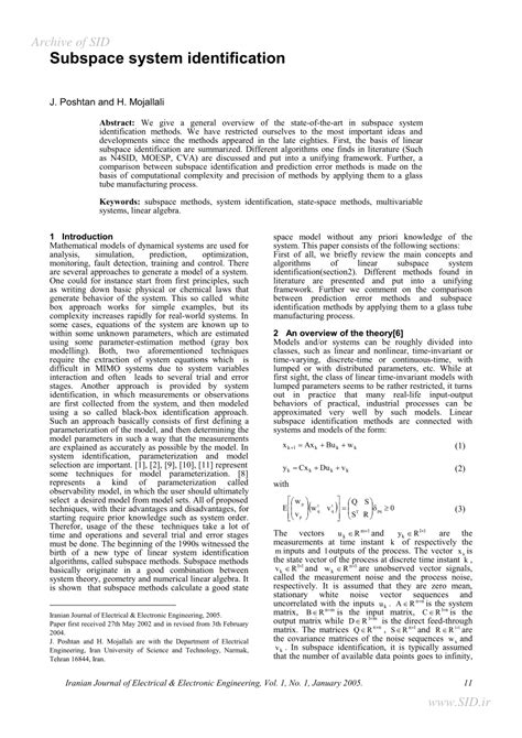 Pdf Subspace System Identification