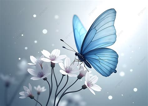 실버 소용돌이와 회색 배경에 흰색 꽃을 가진 우아한 푸른 나비 푸른 나비 배경 실버 소용돌이 몽환적인 미학 배경 일러스트 및 사진 무료 다운로드 Pngtree