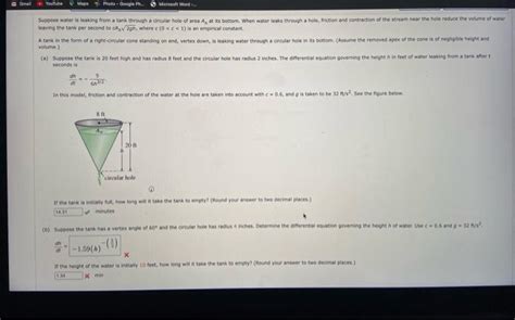 Solved Suppose Water Is Leaking From A Tank Through A Chegg