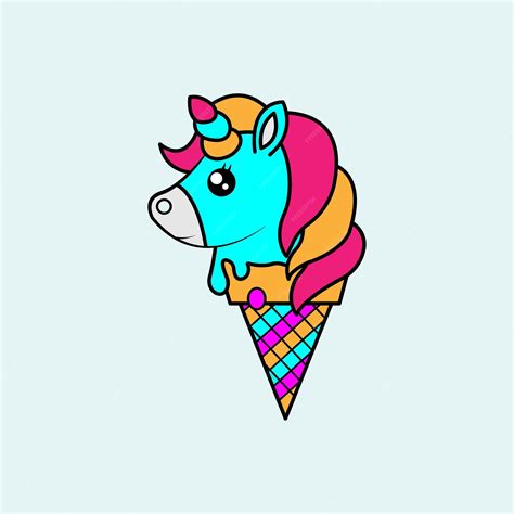 Desenho De Sorvete De Unicórnio Fofo Ilustração Vetorial Vetor Premium