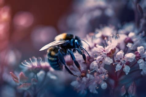 Bumble Bee With Flowers Generative Ai Stock Illustration