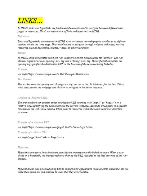 Web Development Ans Pdf Hyperlink Html Element