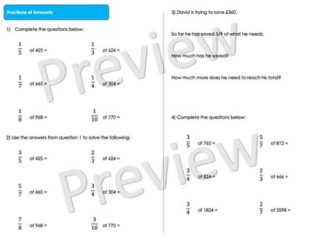 Fractions Of Amounts Worksheet Teaching Resources
