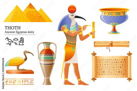 Ancient Egyptian Thoth God Of Wisdom Hieroglyph Writing Ibis Bird