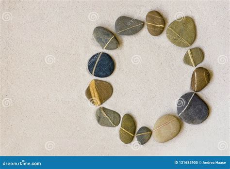 Close Up Of Circle Created Of Smooth Grey Pebble Stock Image Image Of Grey Symbol 131685905